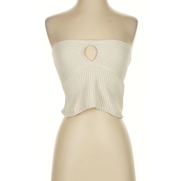 Zara | Tops | Zara Cream Strapless Knit Crop Top Tube Top With Cutout ...